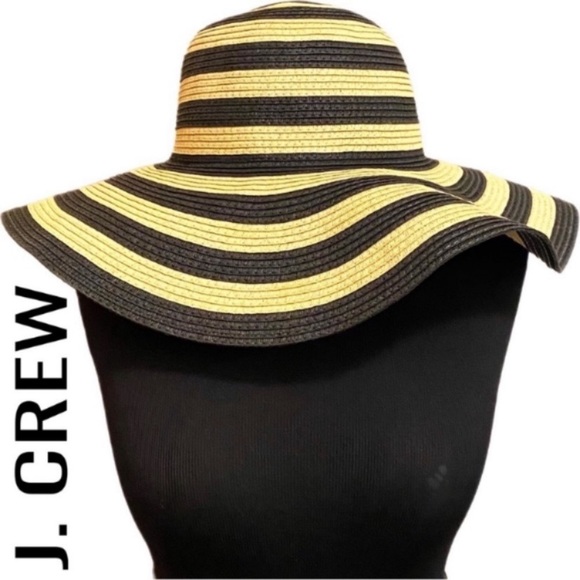 J. Crew | Accessories | J Crew Two Tone Natural And Black Floppy Straw ...